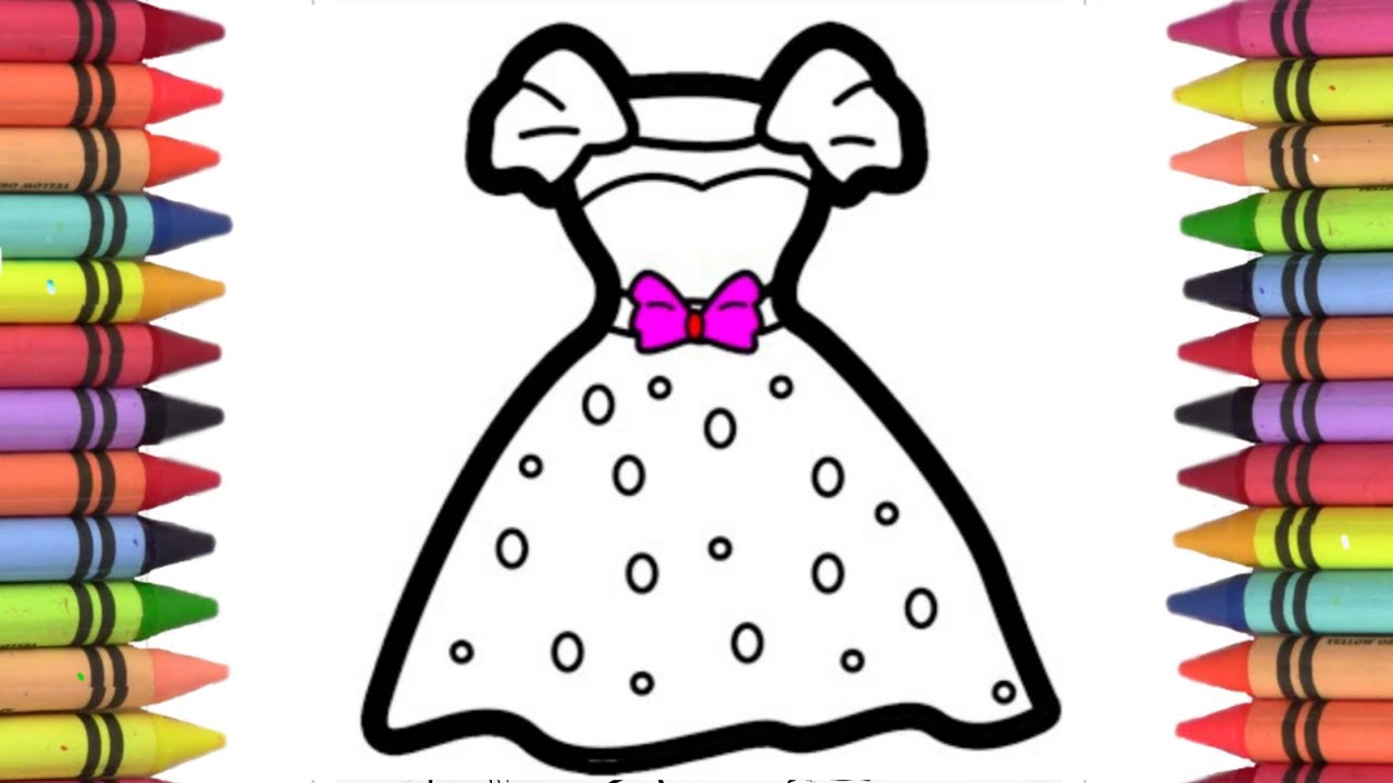 Frock drawing and colouring for kids, how to draw girl frock step by ...