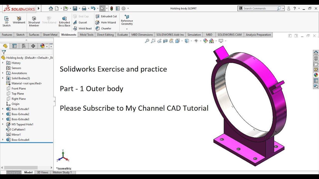 Solidworks exercise 7/ how to make flange in solidworks - YouTube