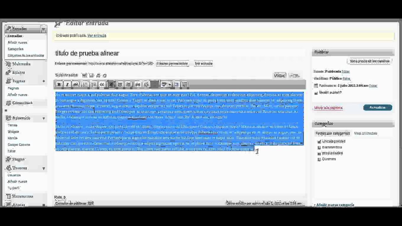Alineación de textos en Wordpress - YouTube