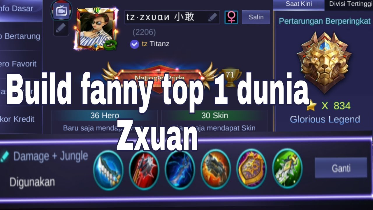 Build Fanny Top 1 Global Zxuan GG - MLBB INDONESIA - YouTube