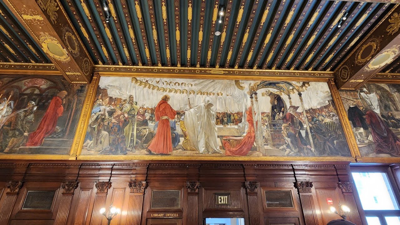Boston Public Library Abbey Room Murals - YouTube