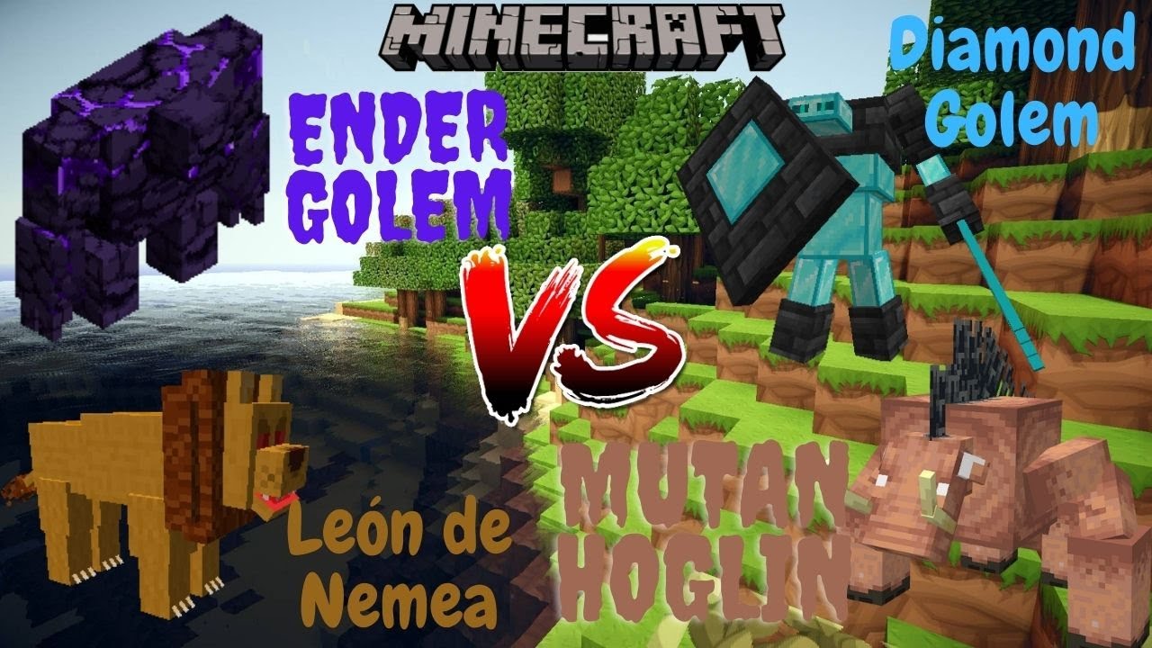 4X4 León de Nemea , Diamond Golem , Ender Golem y Mutan Hoglin - YouTube