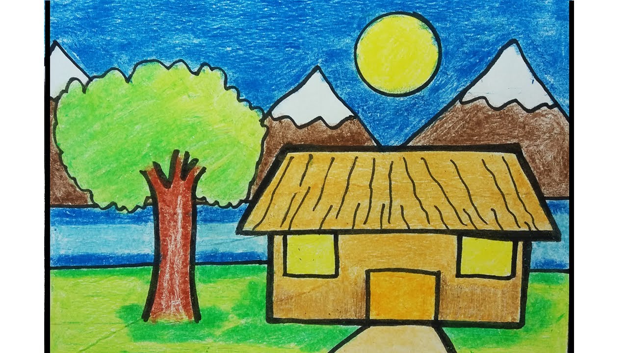 House and nature drawing | easy Landscape drawing for kids - YouTube