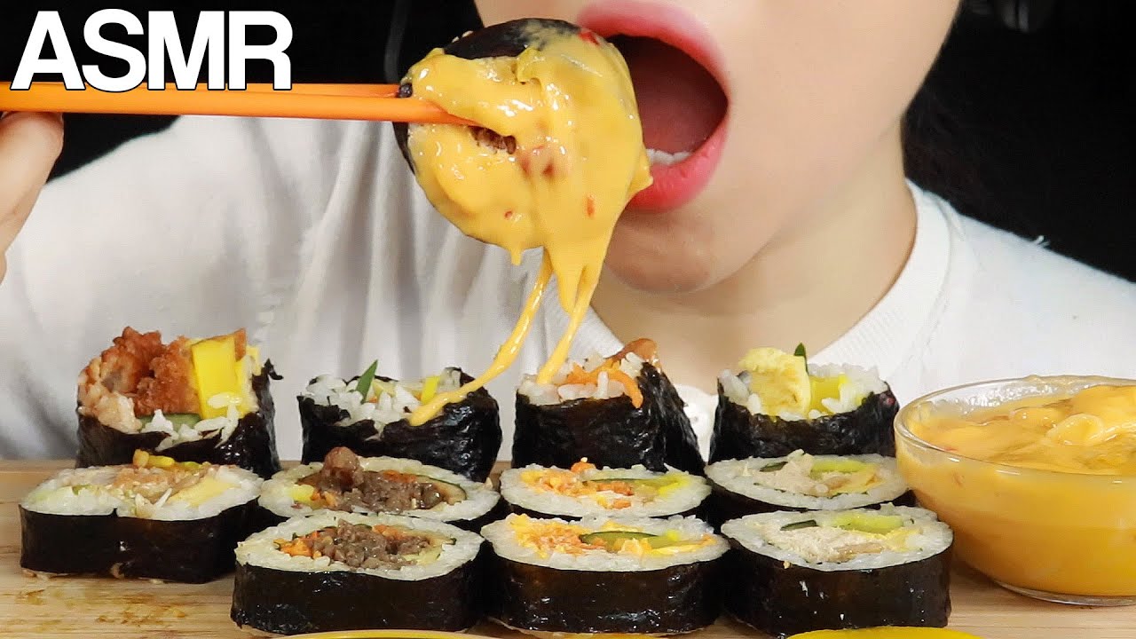 ASMR GIMBAP WITH CHEESE DIP EATING SOUNDS MUKBANG - YouTube