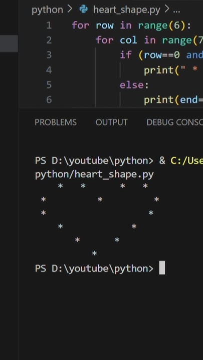 Printing Heart shape | Python |ASMR #coding #python #shorts #youtubeshorts #asmr - YouTube