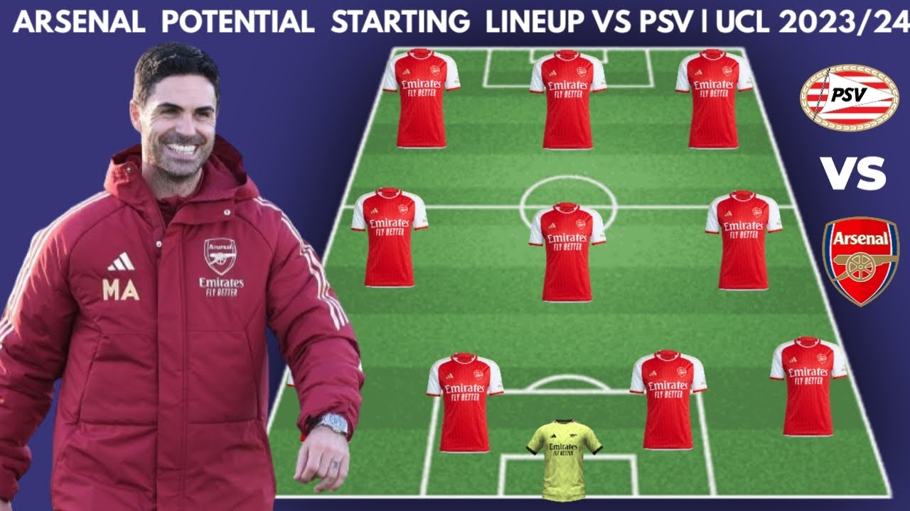 PSV EINDHOVEN VS ARSENAL | Arsenal potential starting lineup UEFA ...