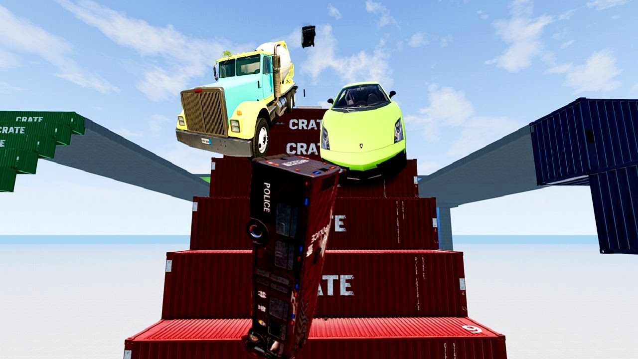 Beamng container stair ramp jump car crashes - YouTube