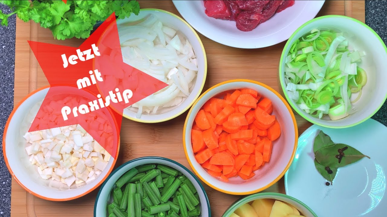 Gemüse Suppe mit Fleisch Bohnen Kartoffel Karotte leckeres schnelles ...
