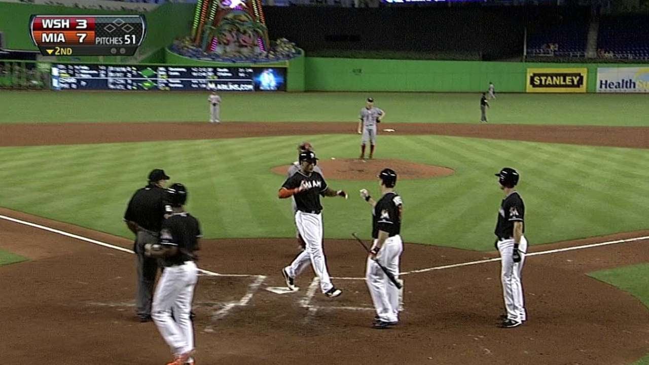 WSH@MIA: Stanton lines a two-run shot off Strasburg - YouTube