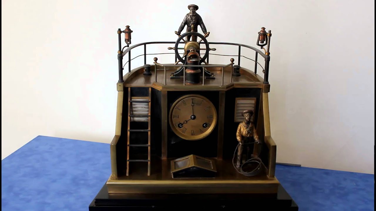 Guilmet Quarterdeck clock with Captain automaton - YouTube