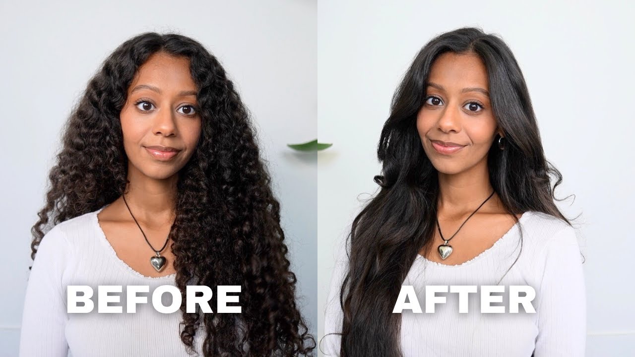 Curly to Straight Blowout Tutorial! Tips for minimal heat damage - YouTube