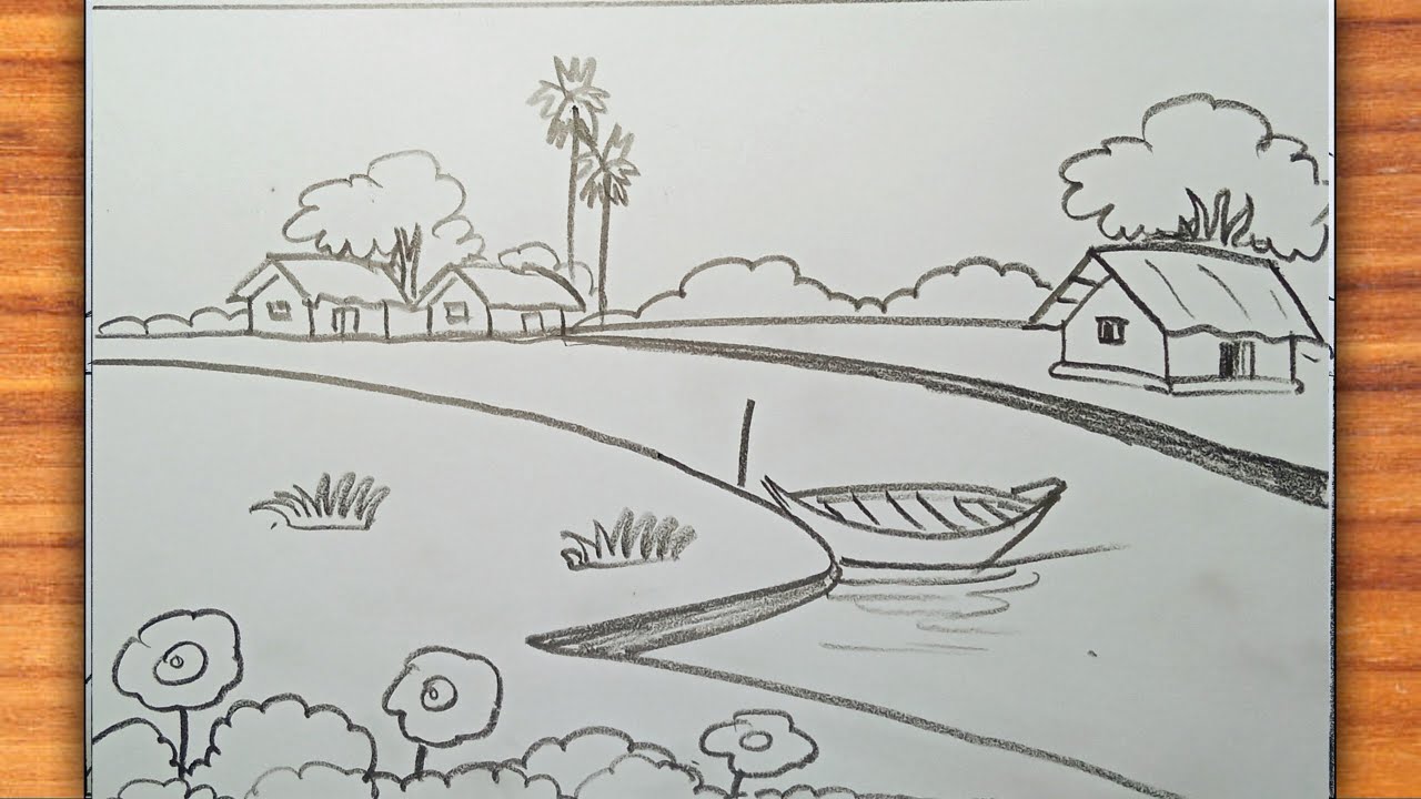 how to draw village scenery very easy with pencil ️ - YouTube