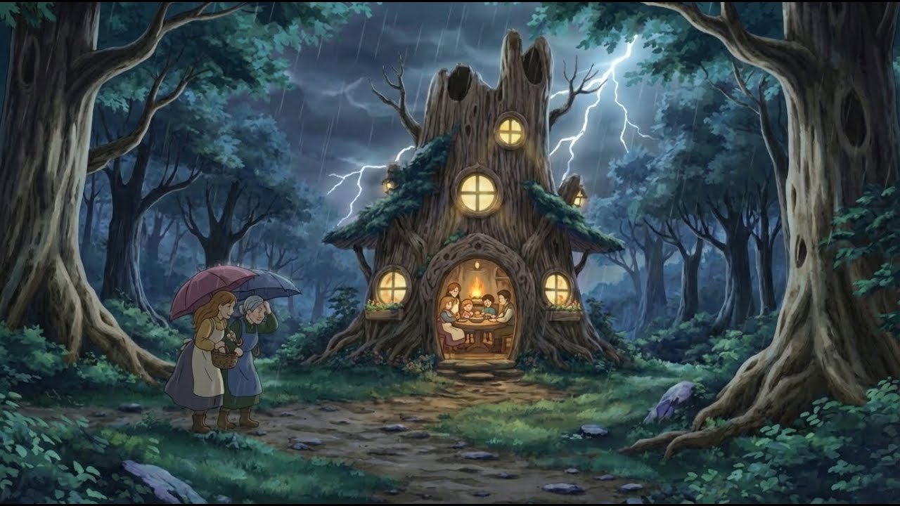 A Stormy Night in a Tree Trunk Home | Ghibli-Inspired Family Life - YouTube