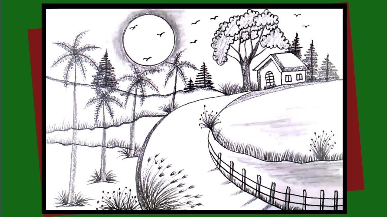 Gramin Drishya | Drishya | Best nature drawing for competition | How to ...