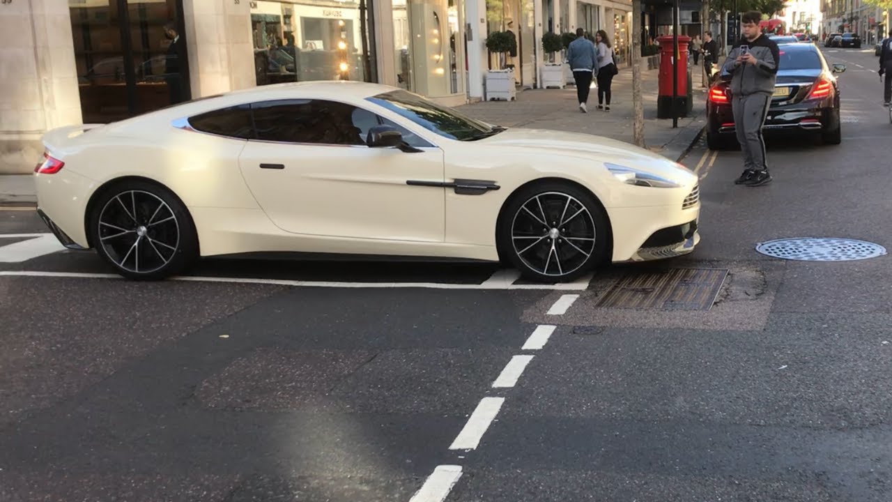 Cream Aston Martin Vanquish With BEST EXHAUST SOUND In London ...