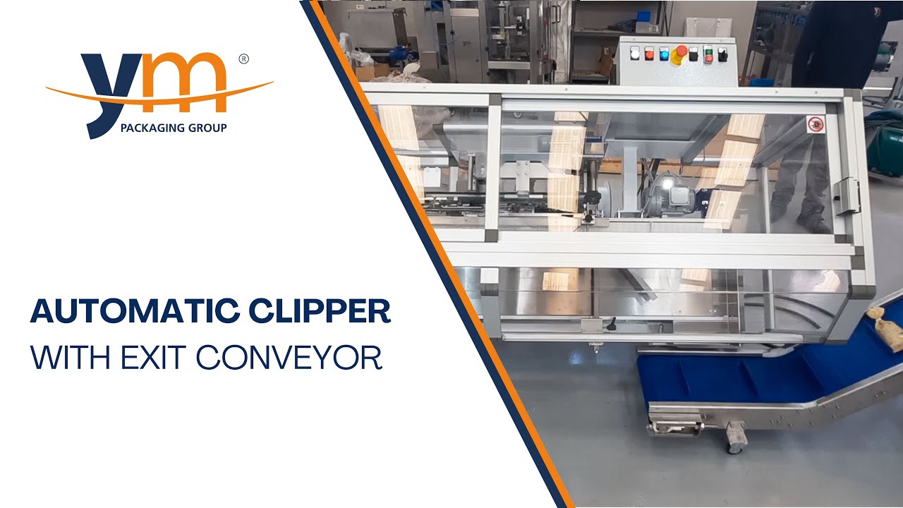 Automatic clipper with exit conveyor - YouTube