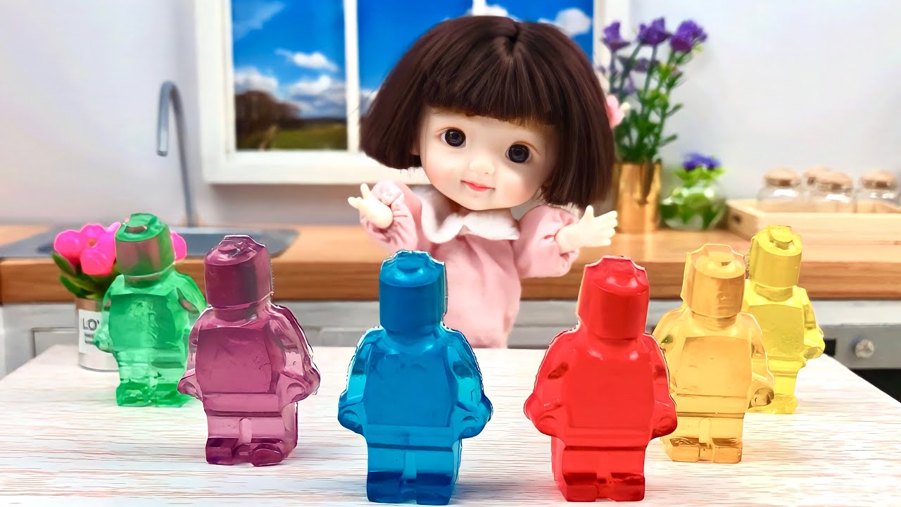 How to make cute honey lime robots rainbow jelly - YouTube