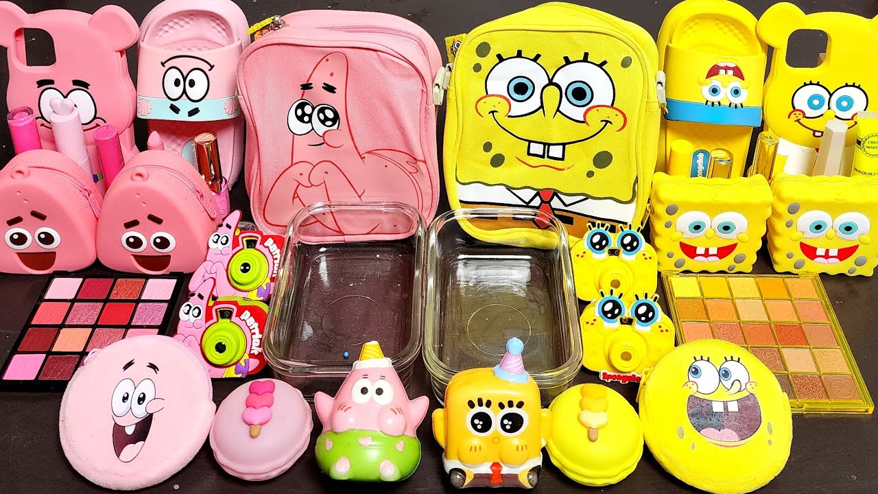 ASMR Spongebob vs Patrick Star Slime Mixing Makeup,Parts,Glitter Into ...