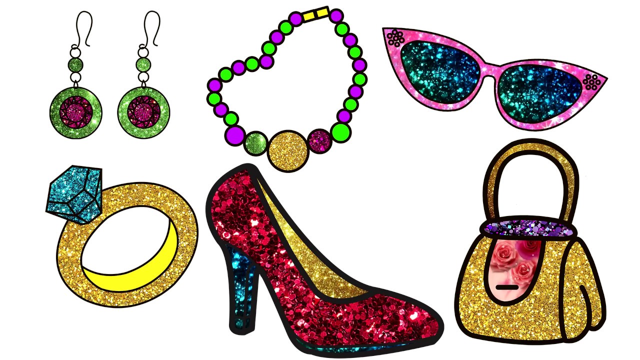 How to Draw Accessories for Girls | Coloring Womens Shoes Beads, Ring ...