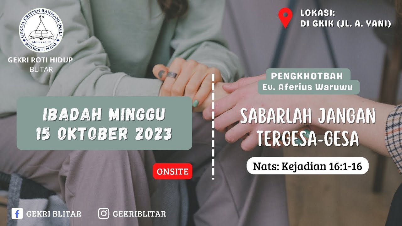 Khotbah Umum Ev. Aferius Waruwu 15 Oktober 2023 - GeKRI BLITAR - YouTube