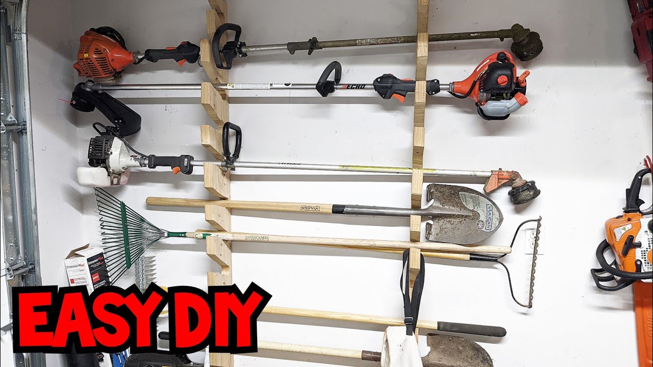 How To Build A DIY Garage Tool Organizer Garden Tool Organizer - YouTube