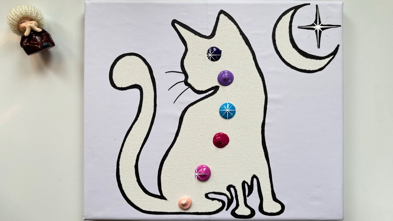 Simple CAT Easy to Paint 🐈‍⬛ | Acrylic Painting Tutorial for Beginners ...