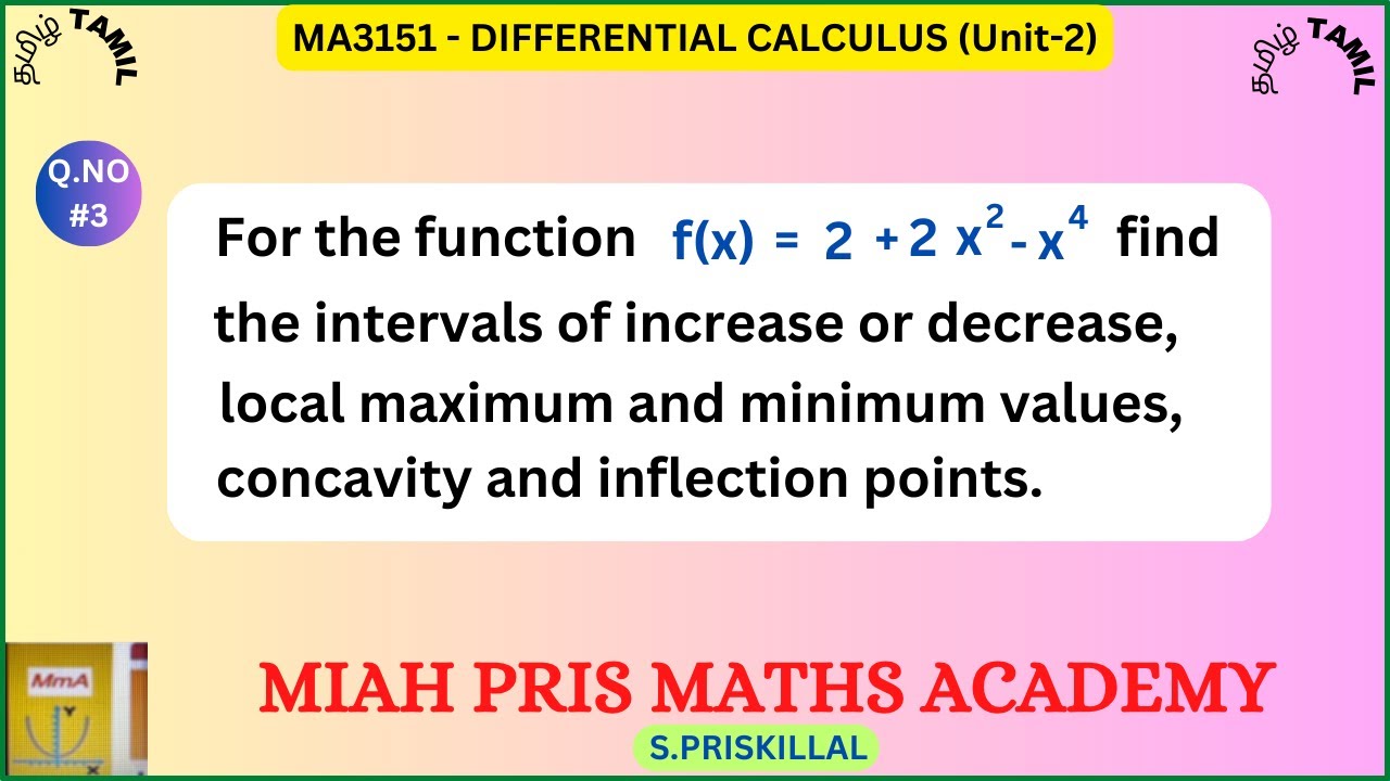 MA3151/ Y=2+2X2-X4 FIND INTERVALS OF INCREASE,DECREASE,LOCAL MAX(MINIMA),CONCAVITY,INFLECTION ...