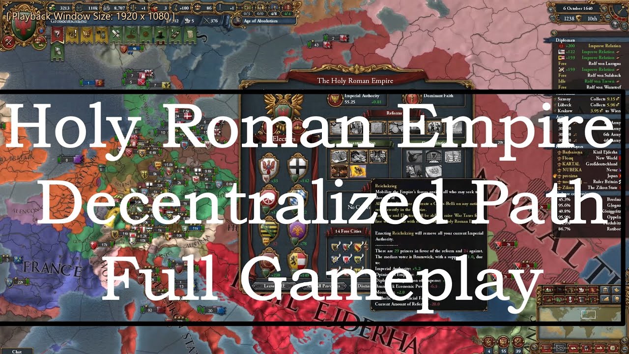 [Eu4] Custom Holy Roman Empire Decentralize Path Full Gameplay - YouTube