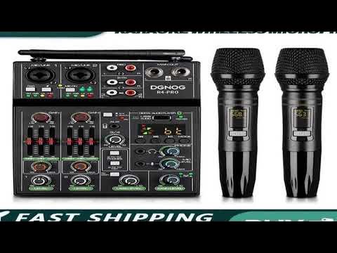 DGNOG 4 Channel Audio Mixer USB Mixer Bluetooth Console with Wireless Microphone DJ Mixer - YouTube