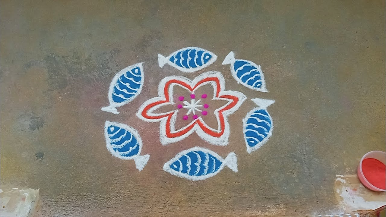 புள்ளி மீன் கோலம் 🐬💙! dot fish kolam!simple kolam!nandi's kolam - YouTube