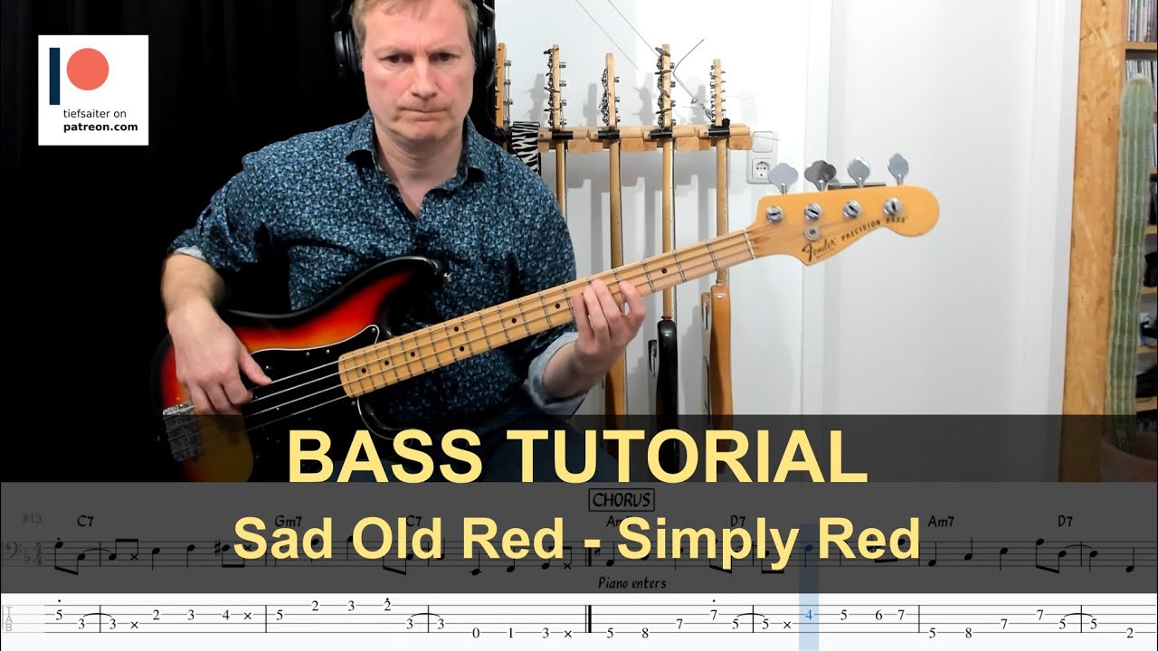 Sad Old Red - Simply Red | Bass Tutorial (Sheet + TABs) - YouTube