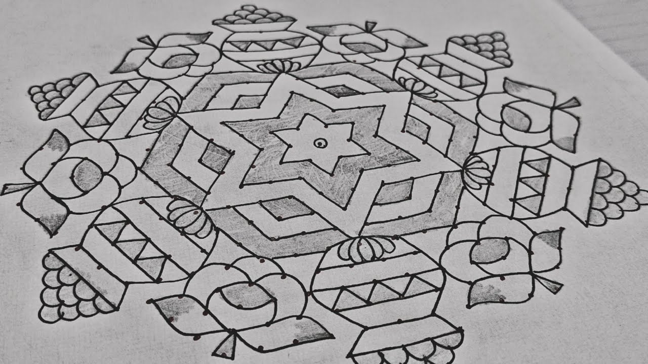 21×11 Dots பொங்கல் கோலம் /Pongal kolam design. Easy Pongal rangoli ...