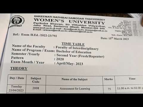 📣 SNDT University B.Ed. 2nd Year Exam Date-Sheet 2023 Notes & Question ...