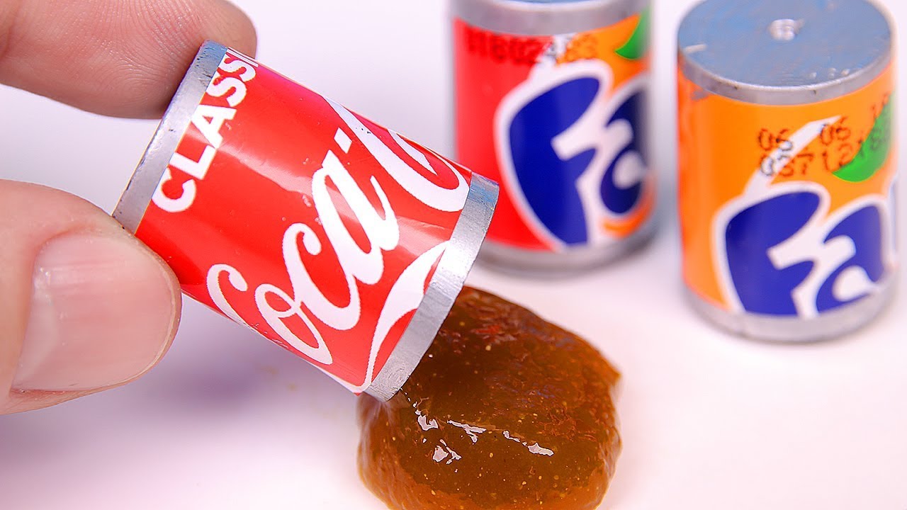 DIY Miniature Edible Coca-Cola & Fanta Slime - YouTube