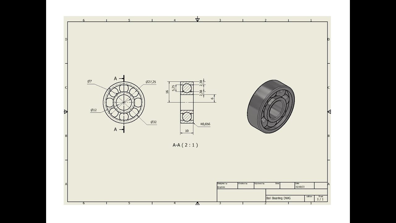 مثال تطبيقي (14) رسم محمل (Ball Bearing) في اوتوديسك انفنتور 2023 ...