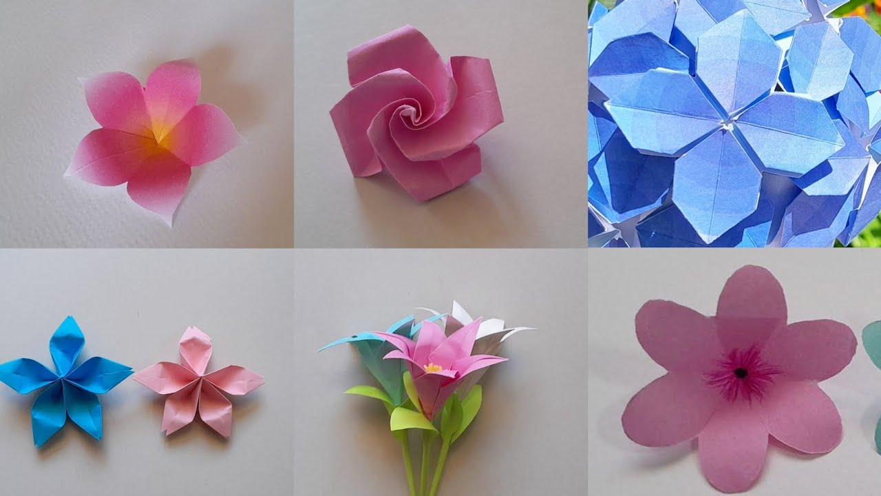 Making 6 origami flowers (in 4 minutes) // Beautiful paper flower ...