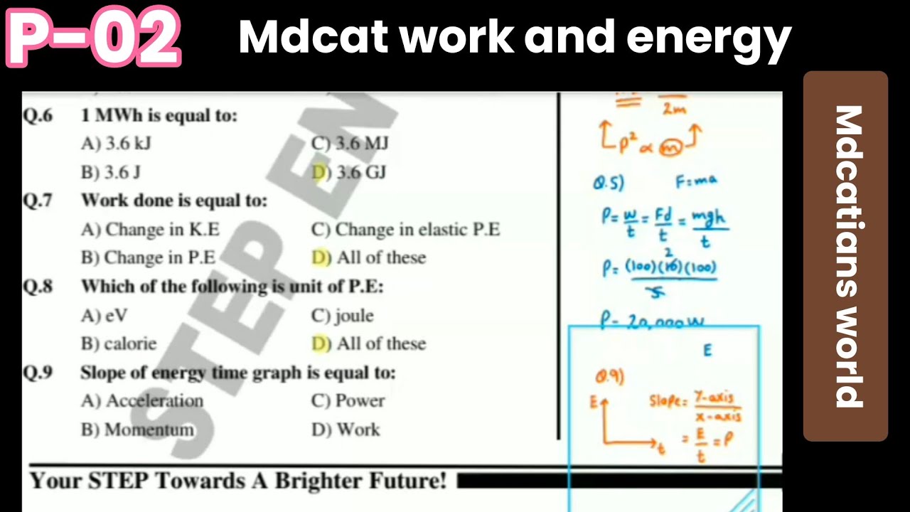 mdcat physics practice mcqs work and energy power slope of energy time ...
