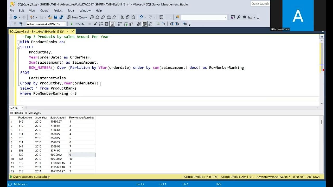 SQL Window functions | Row_Number | Rank | Dense_Rank | Find Top 3 Products per Year - YouTube