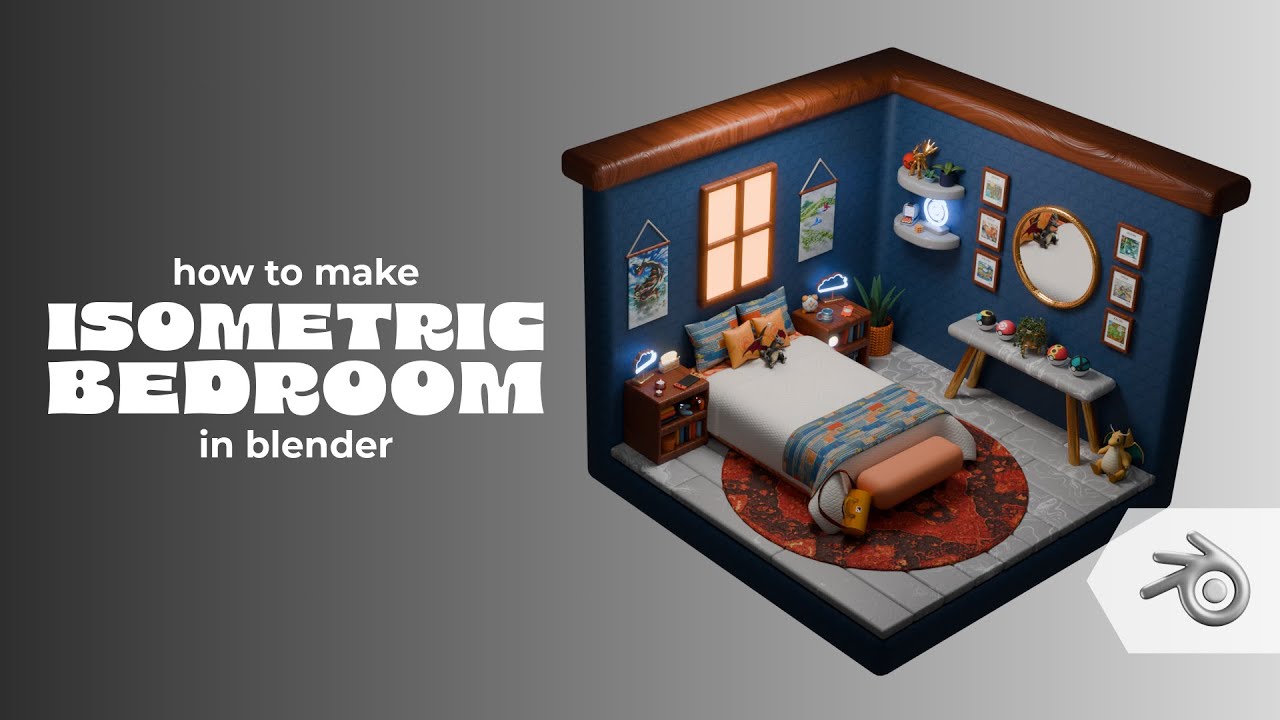 How I Made Cute and Cozy Isometric Pokémon Bedroom | Blender 4.2 ...
