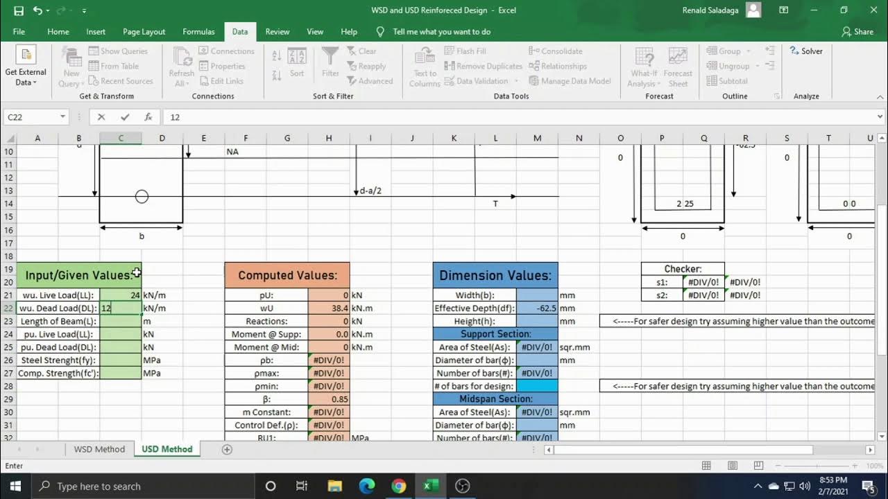 Excel Program for Reinforced Rectangular Beam(WSD & USD) - YouTube