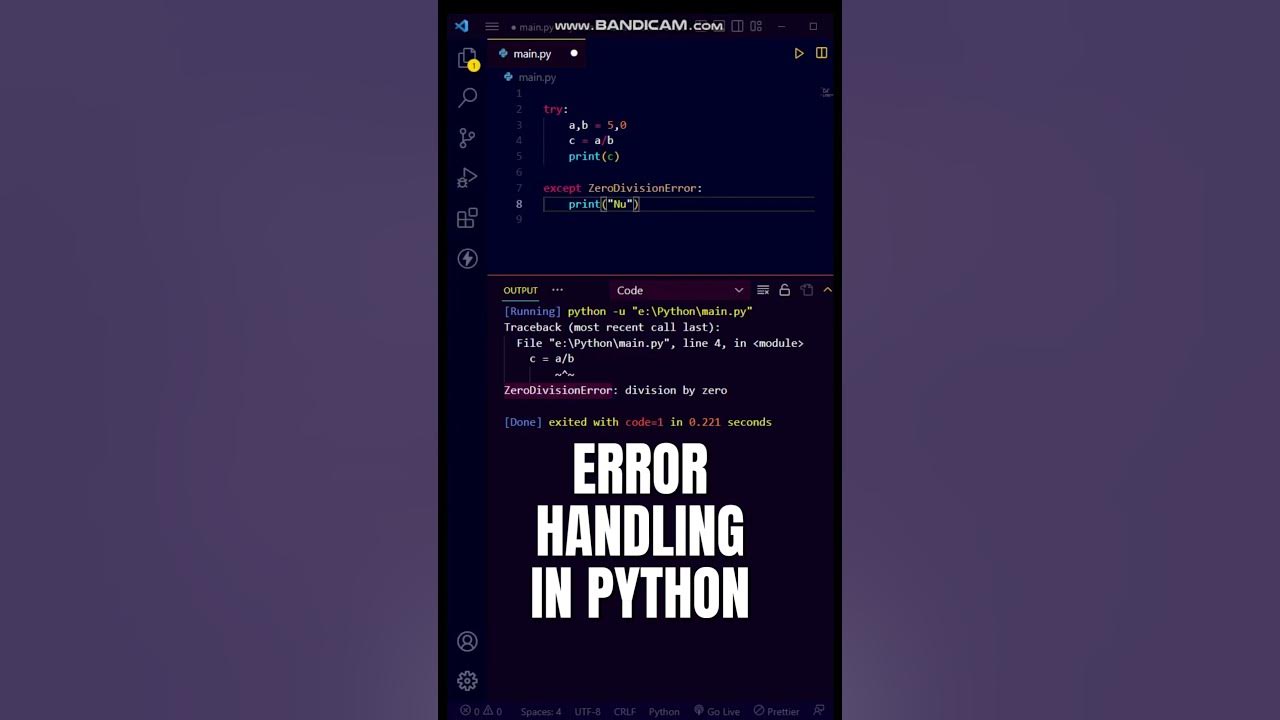 Exception Handling In Python Tryexcept Zerodivisionerror Shorts Python Programming