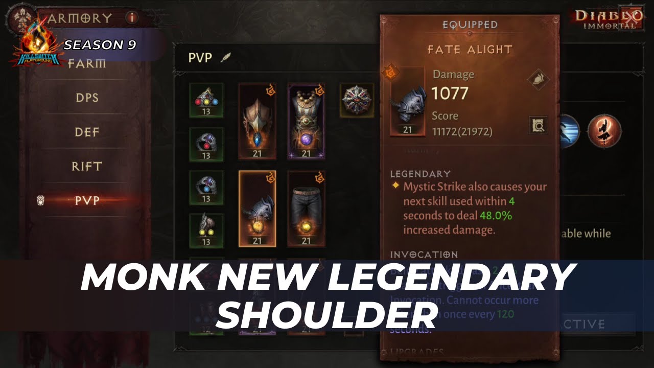 Diablo Immortal - Monk New Legendary Shoulder Season 9 - YouTube