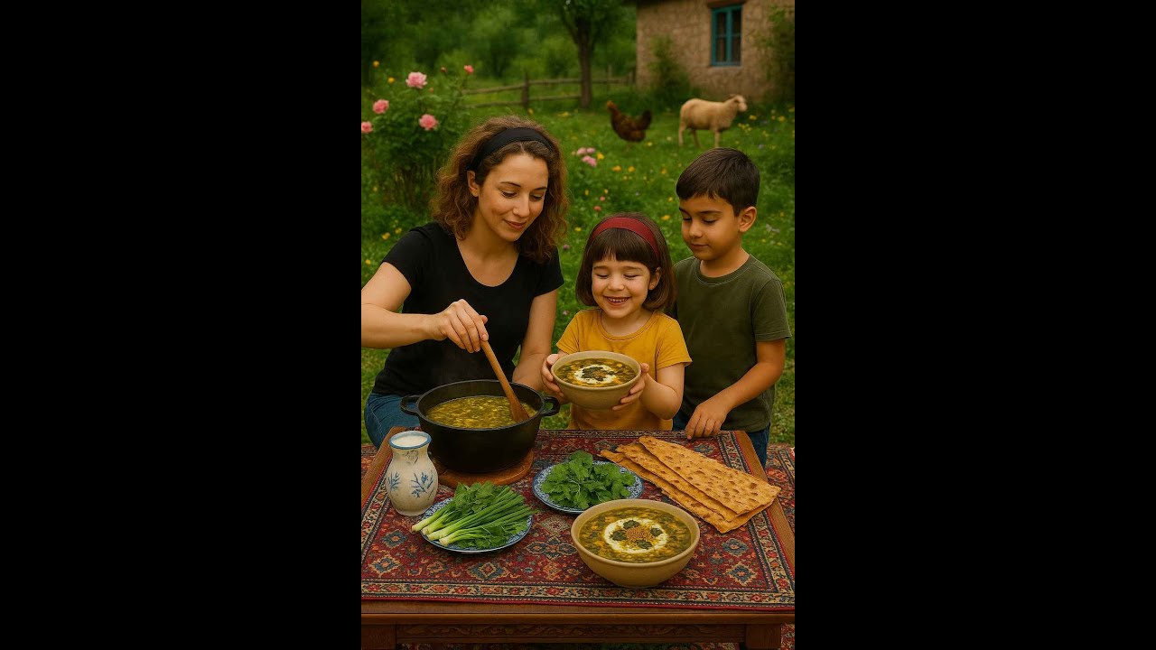 Making Traditional Iranian Ash on a Windy Day | Cozy Village Cooking ...