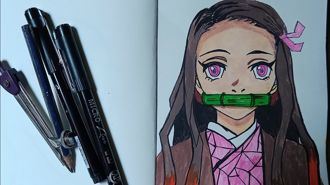 How to draw Nezuko Kamado From Demon Slayer.Easy Nezuko Kamado Painting ...