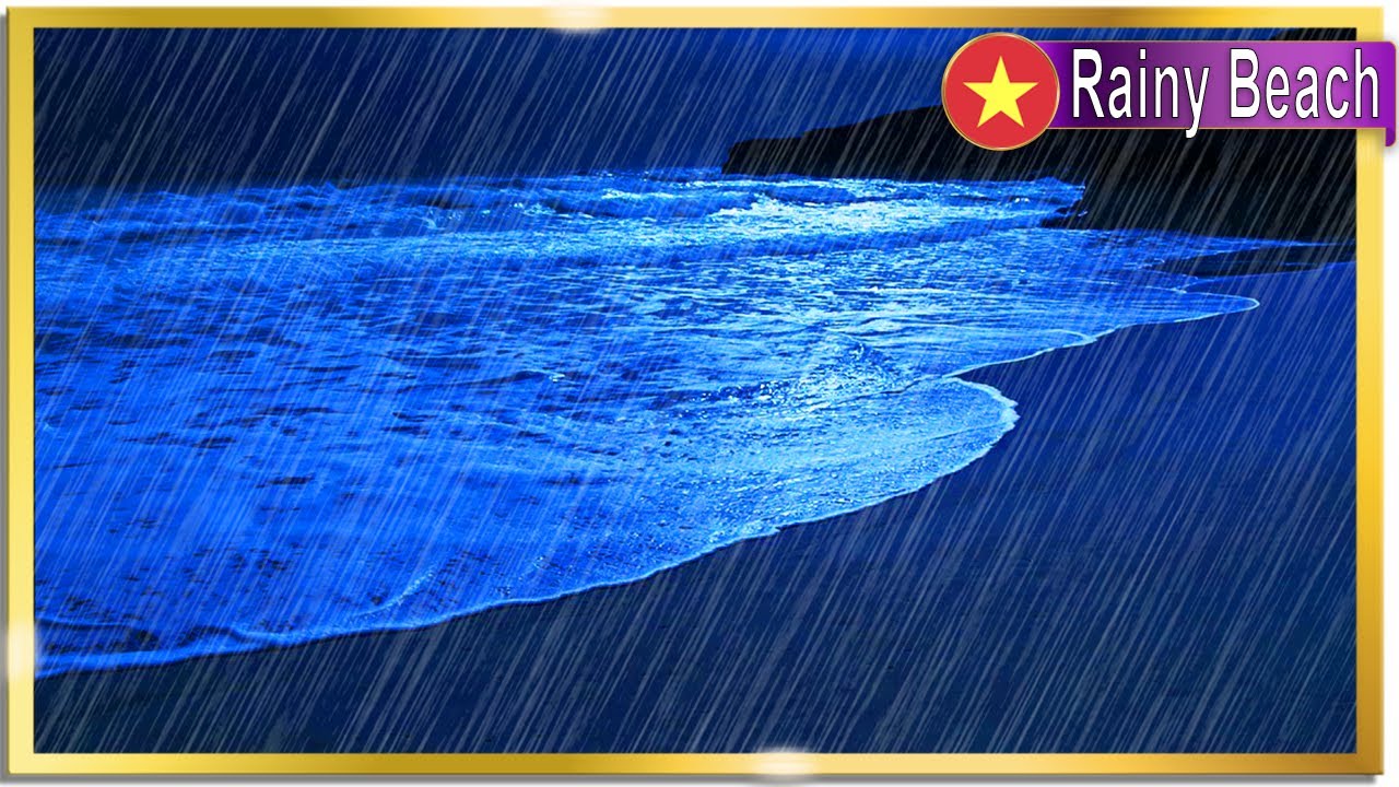 Rainy Night at the Beach! Deep Sleep Instantly w/Relaxing Ocean Waves ...