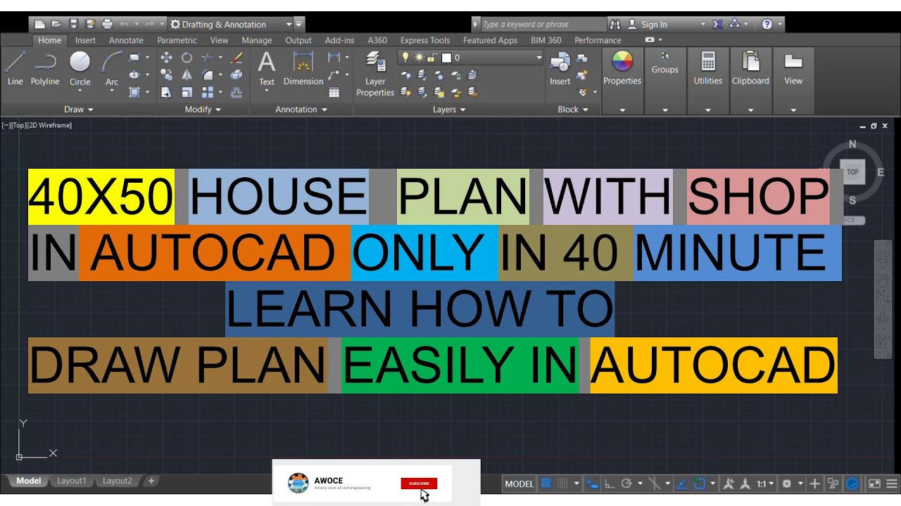 40X50 House plan with 2 shop in AUTOCAD only in 40 minutes learn how to ...