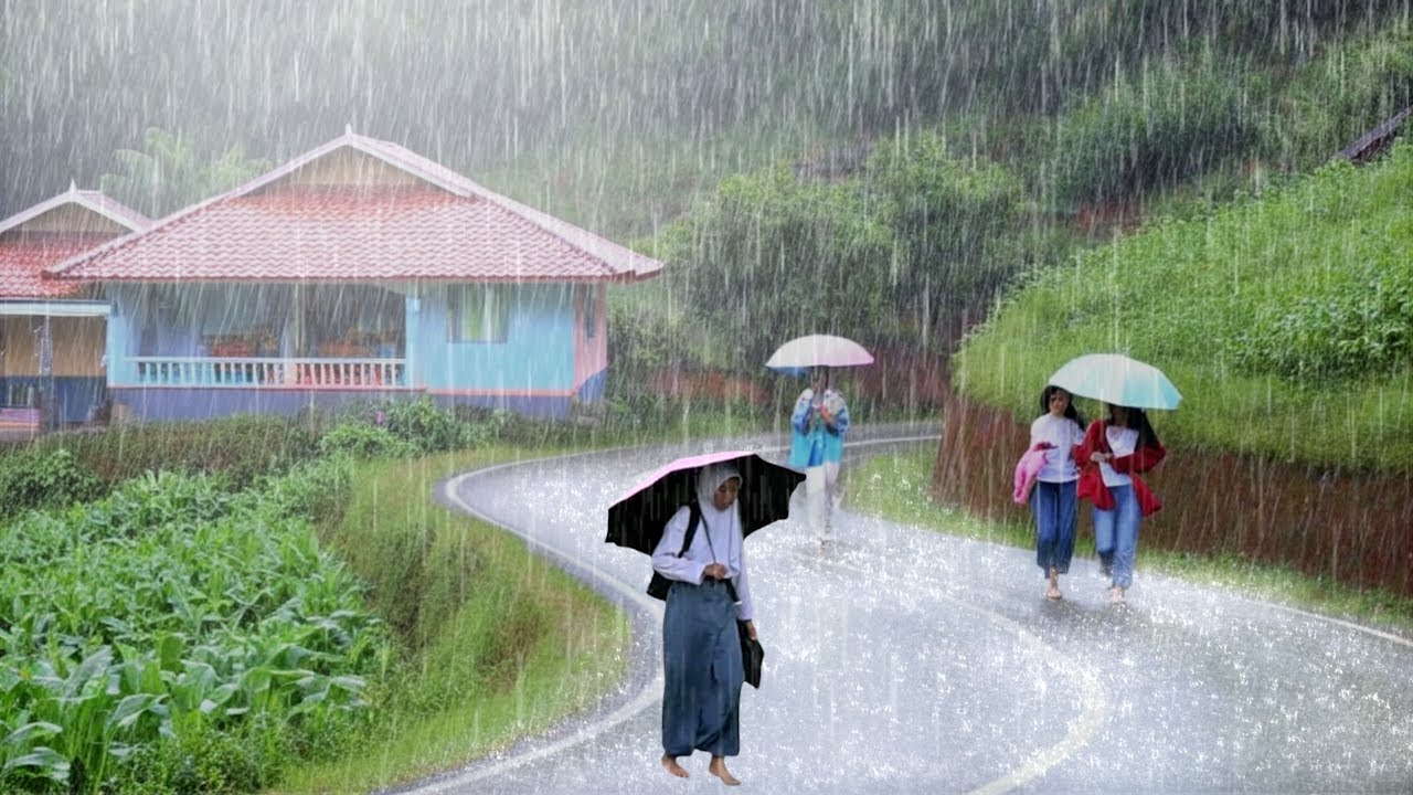 Extreme Weather - Heavy Rain & Strong Winds in Village | Rain and ...