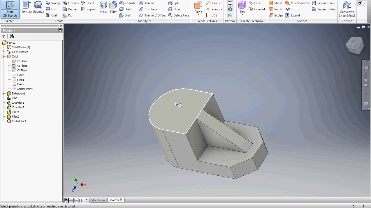 Inventor task- Creating Ribs - YouTube