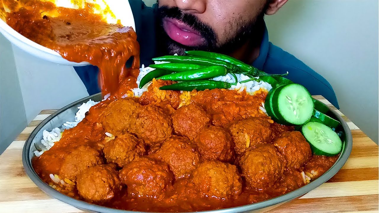 Spicy Mutton Kofta Kurry | Green Chilli With Rice Eating Show|# ...