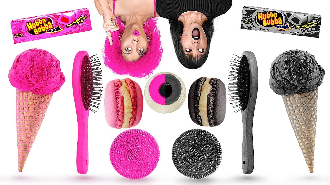 PINK VS BLACK FOOD CHALLENGE! || One Color Of Food by 123 Go! GENIUS ...